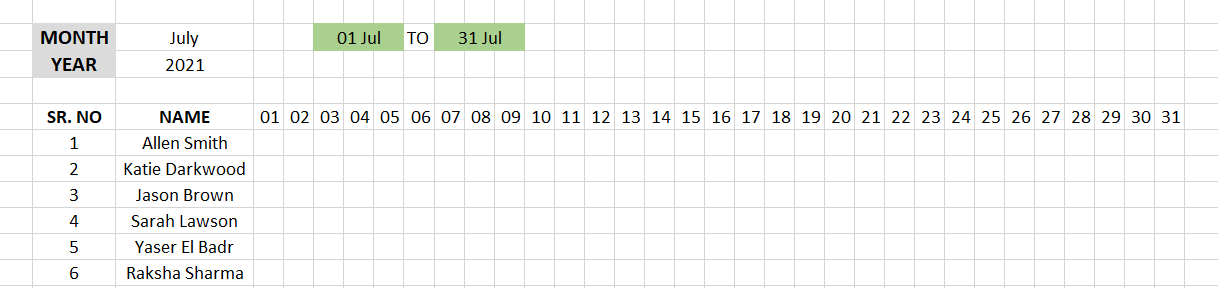 Creating A Fully Automated Attendance Sheet In Excel Part 1 Quickexcel